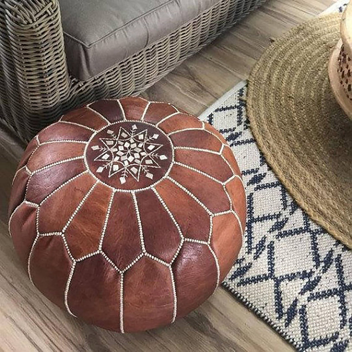 KESHMARK brown leather pouf Handmade leather Pouf Moroccan pouf pouf