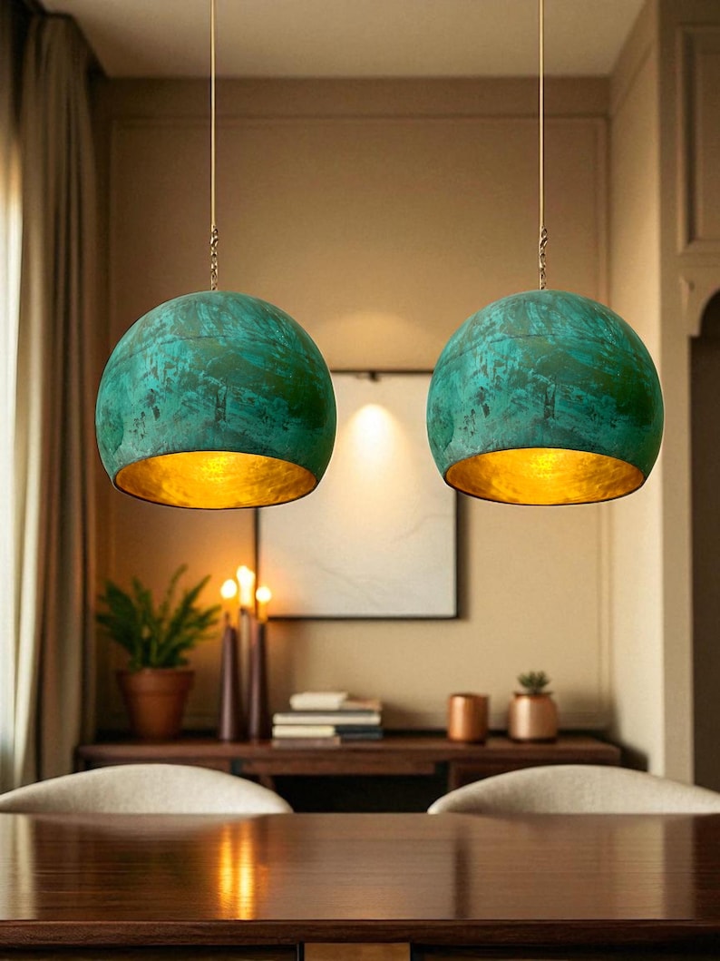 Set of 2 Verdigris Green Dome Pendant Lights – KESHMARK